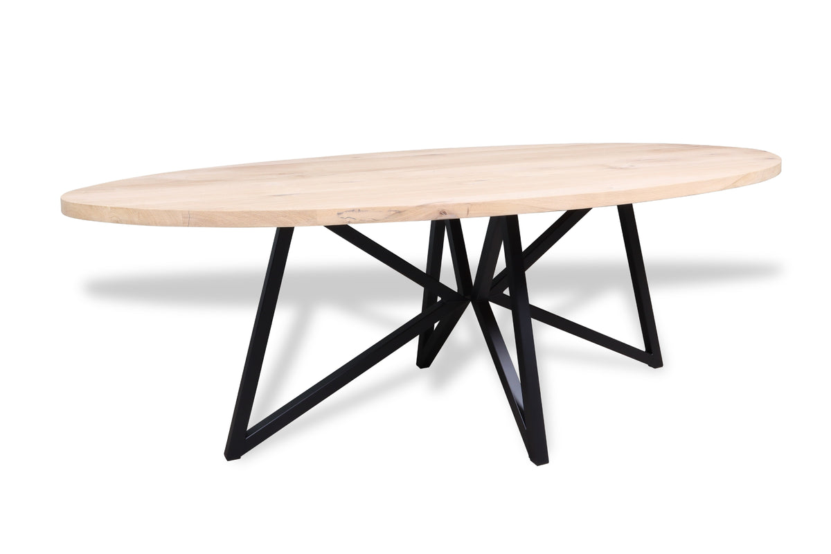 Ovale eiken eettafel Taavi rechte rand – PUUR MET TAFELS